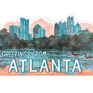 Atlanta Skyline Postcard, Greetings From Atlanta Georgia, Die Cut ...