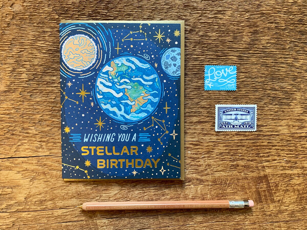 Stellar Birthday Card Space Birthday Card Foil Printed Card - Etsy