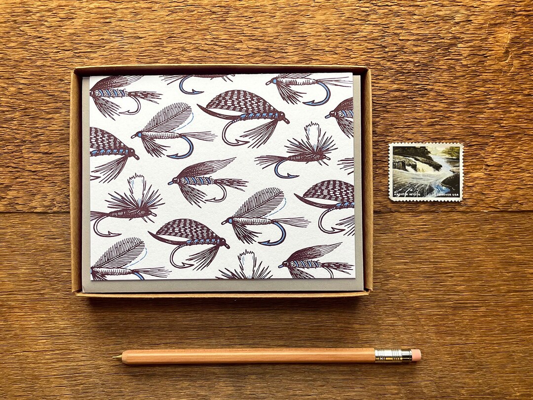 Fishing Flies Pattern, Boxed Set of 6 Letterpress Cards, Blank Inside ...