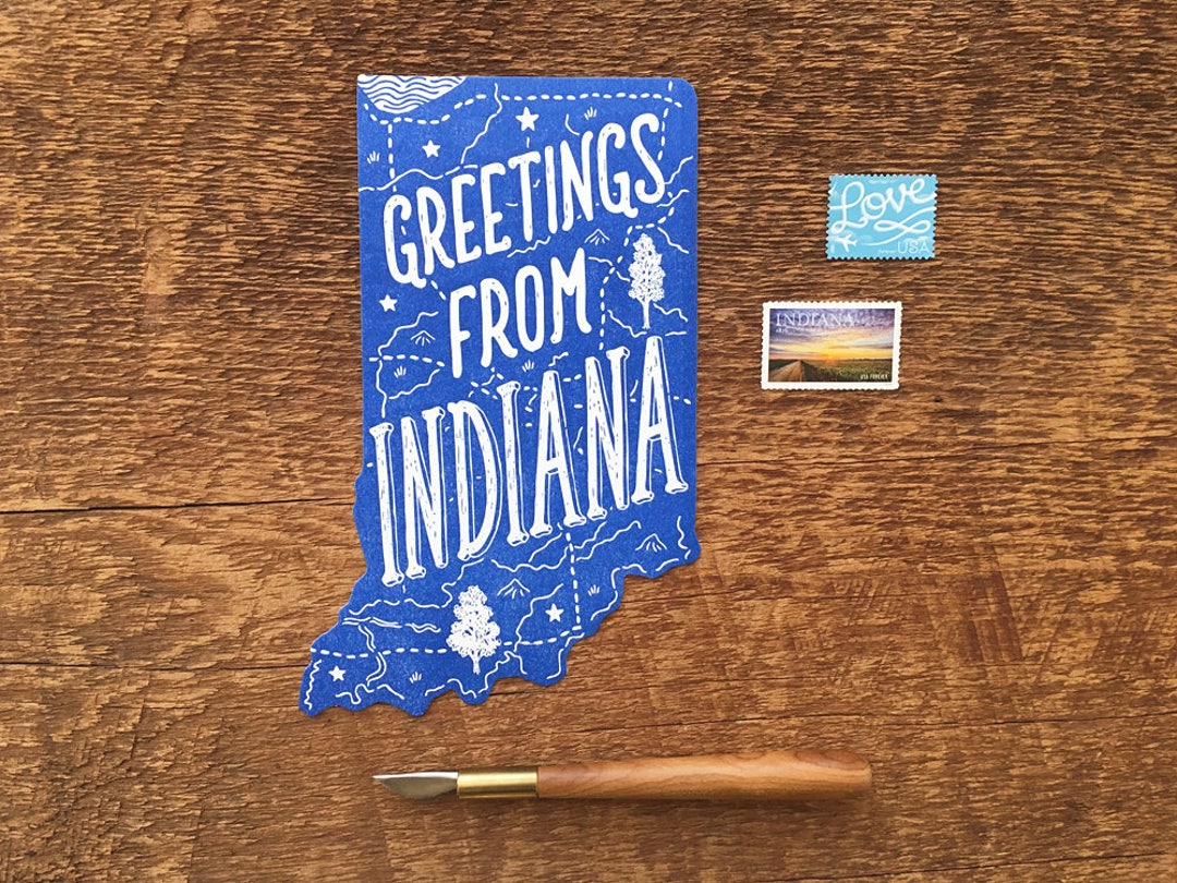 Indiana Postcard, Greetings From Indiana, Die Cut Letterpress State ...