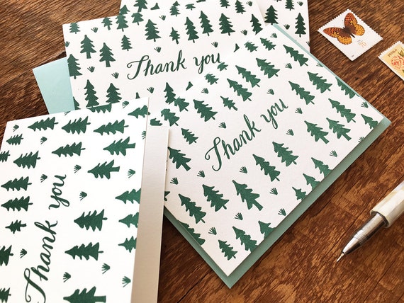 Pine Tree Pattern Thank You Cards Thanks Boxed Set of 6 | Etsy