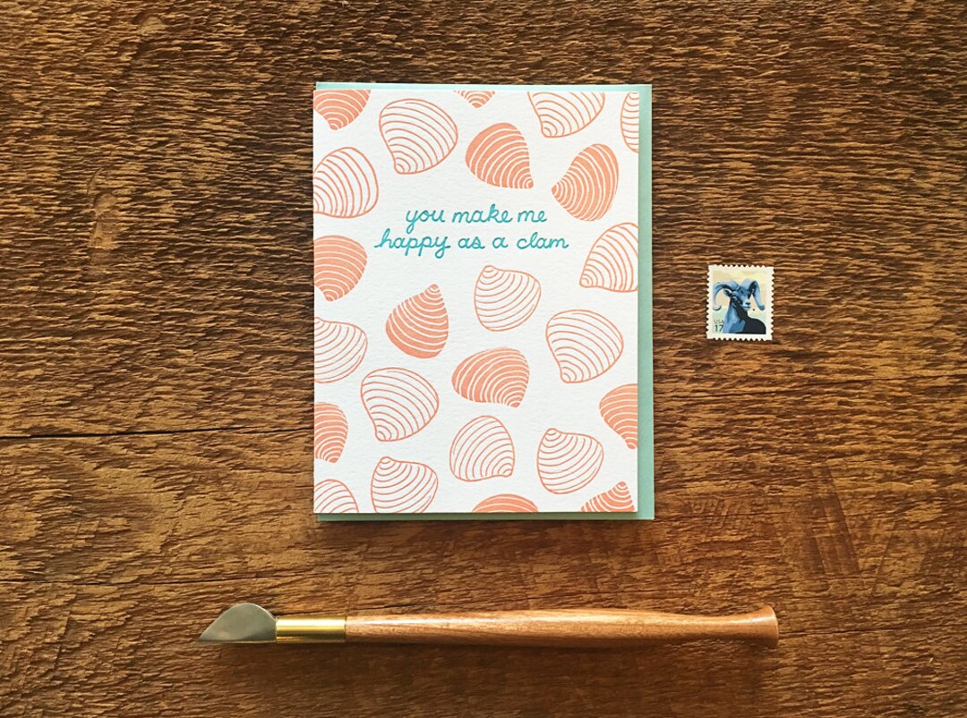 Happy Clam Love Card You Make Me Happy as A Clam Single - Etsy