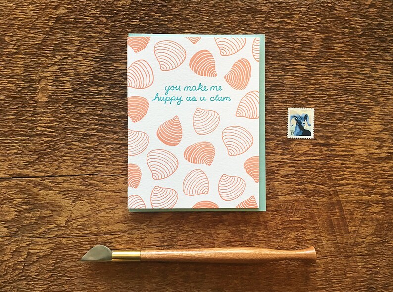Happy Clam Love Card You Make Me Happy as A Clam Single - Etsy