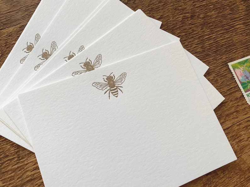 Honey Bee Motif Boxed Set of 8 Letterpress Flat Notes Boxed - Etsy