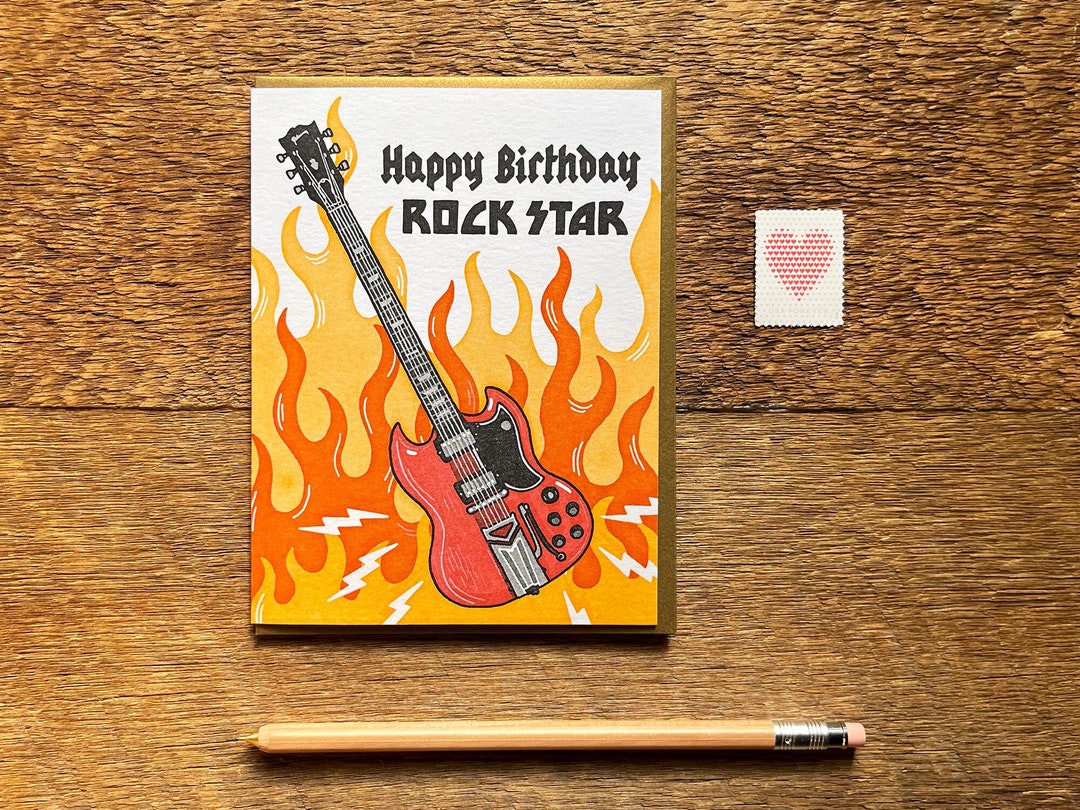 Happy Birthday Rock Star, Birthday Card - Folded Card, Blank Inside - Etsy