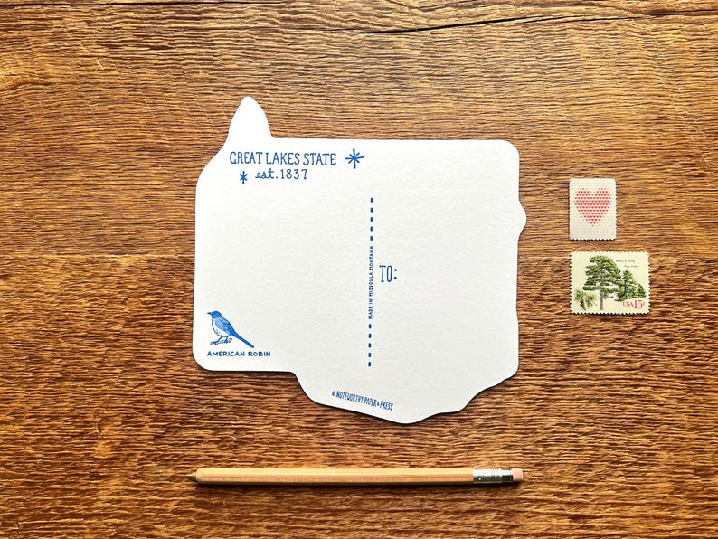 Michigan State Map Postcard, Greetings From Michigan, Great Lakes State ...