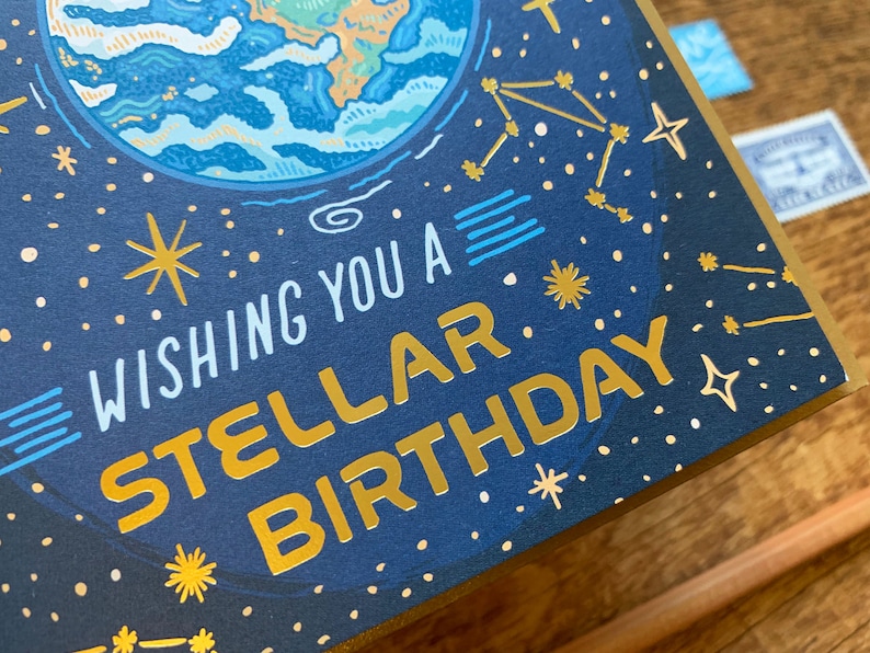 Stellar Birthday Card, Space Birthday Card, Foil Printed Card, Blank ...