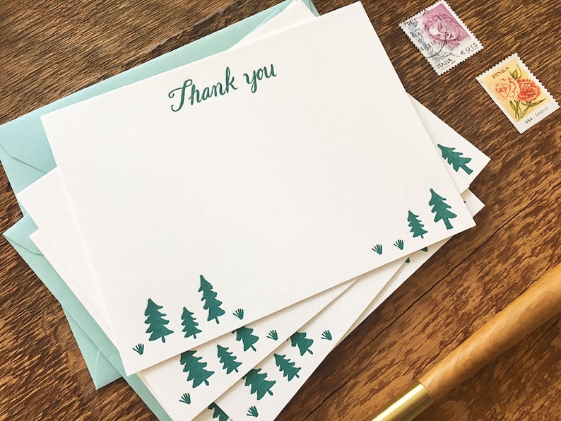 Pine Trees Thank You Boxed Set of 8 Letterpress Flat Notes | Etsy