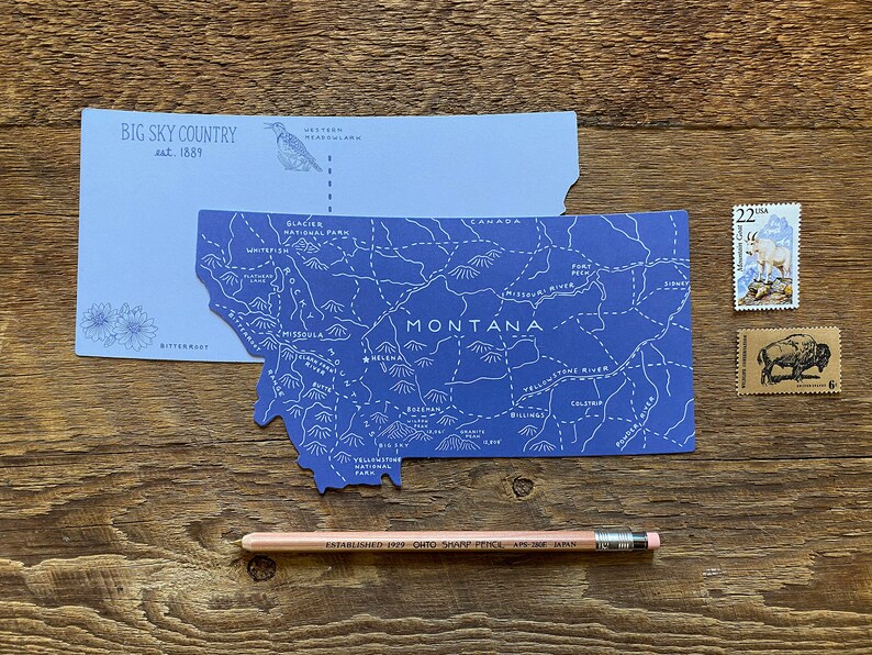 Montana Map Postcard Greetings From Montana Die Cut State - Etsy