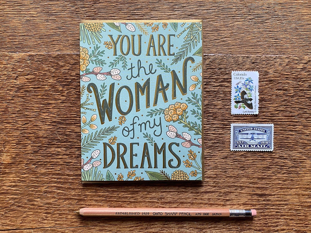 Dream Woman, Love Card, Floral Pattern, Gold Foil Printed Single ...