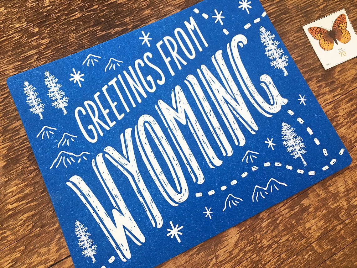 Wyoming Postcard Greetings from Wyoming Die Cut Letterpress | Etsy