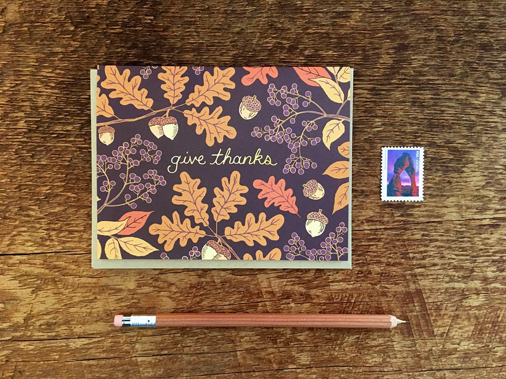 Give Thanks Thank You Card Thanksgiving Card Foil and | Etsy