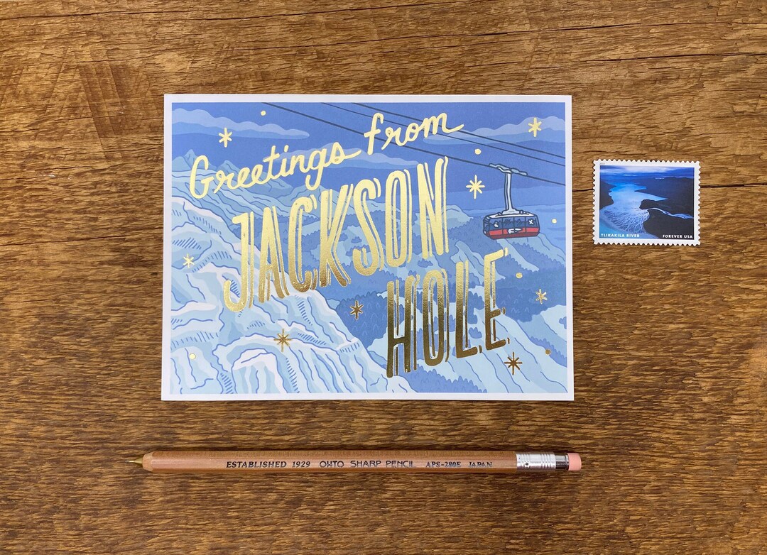 Jackson Hole Postcard, Greetings From Jackson Hole, Foil and Digitally ...