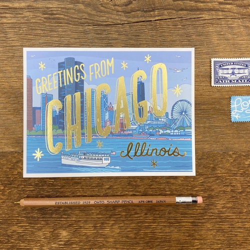Chicago Postcard Greetings From Chicago Illinois Illinois - Etsy