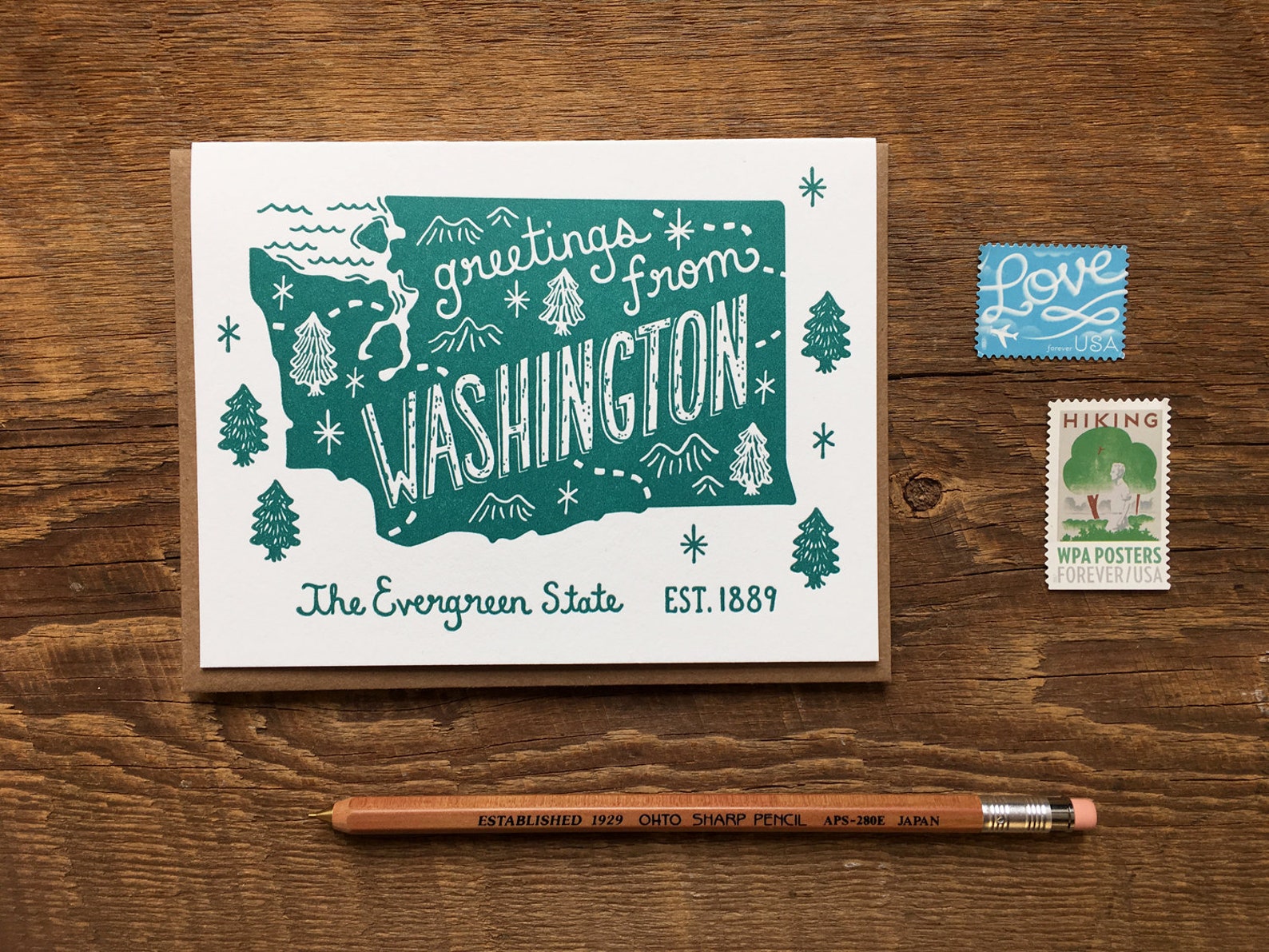Washington Greeting Card, Greetings From Washington, Letterpress ...