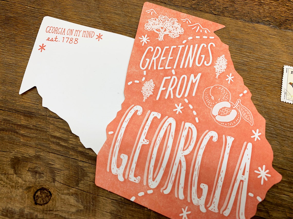 Georgia Postcard Greetings From Georgia Die Cut Letterpress | Etsy