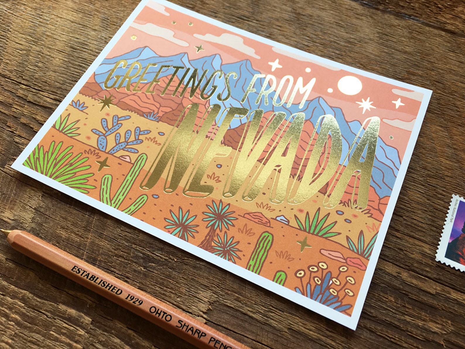 Nevada Postcard Greetings from Nevada Foil and Digitally | Etsy