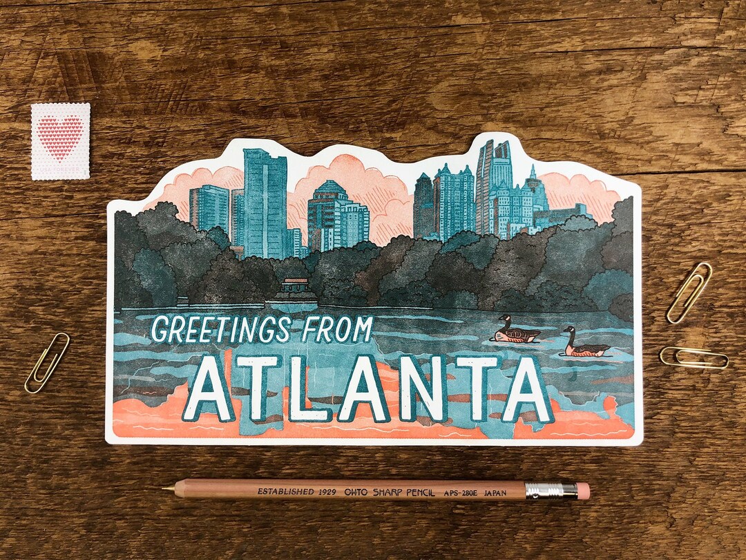 Atlanta Skyline Postcard Greetings From Atlanta Georgia Die - Etsy