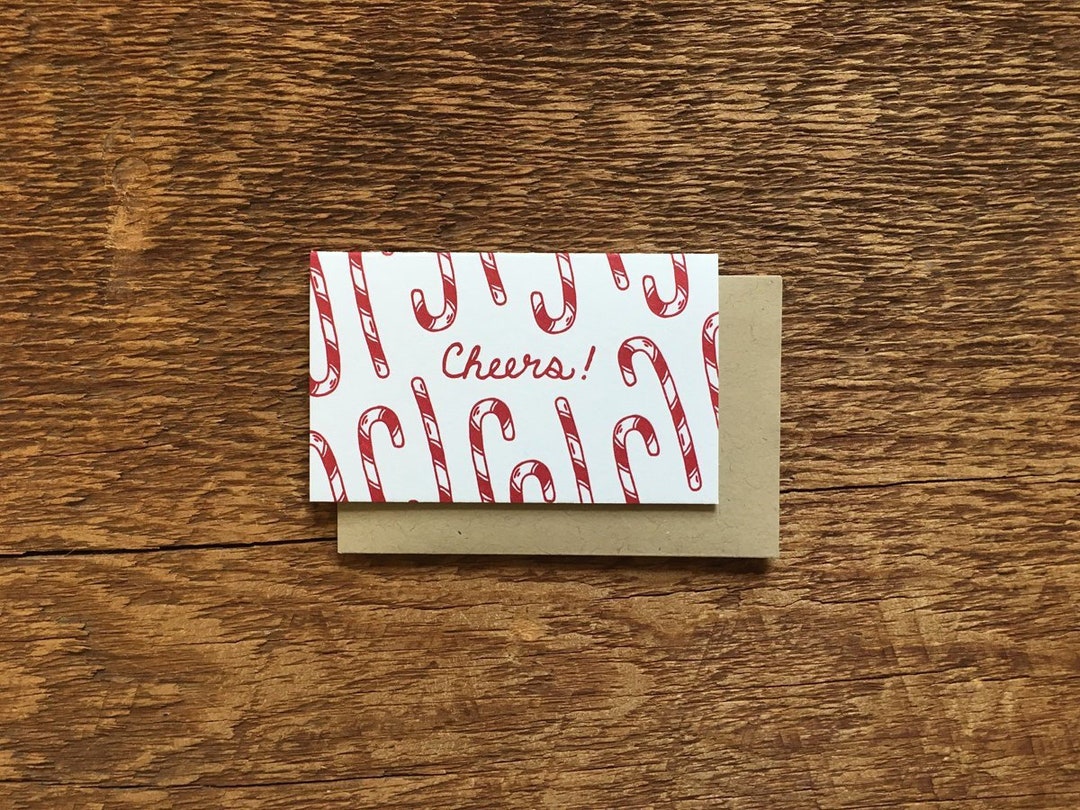 Cheers Candy Canes Enclosure Card, Mini Card, Letterpress Folded Mini ...