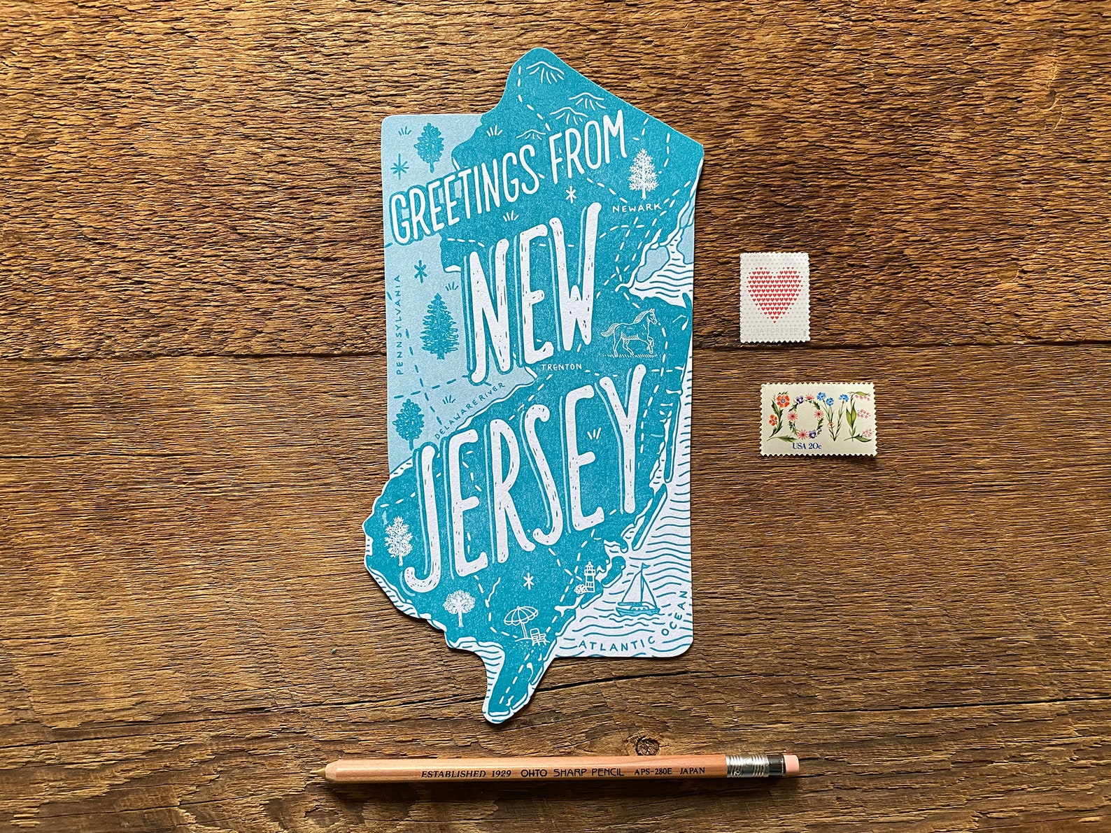 New Jersey Postcard Greetings From New Jersey Die Cut - Etsy