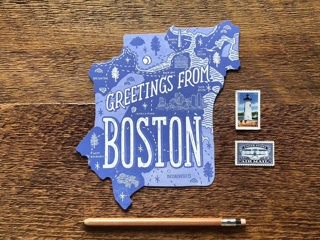 Boston Postcard, Greetings From Boston, Pennsylvania, Die Cut ...