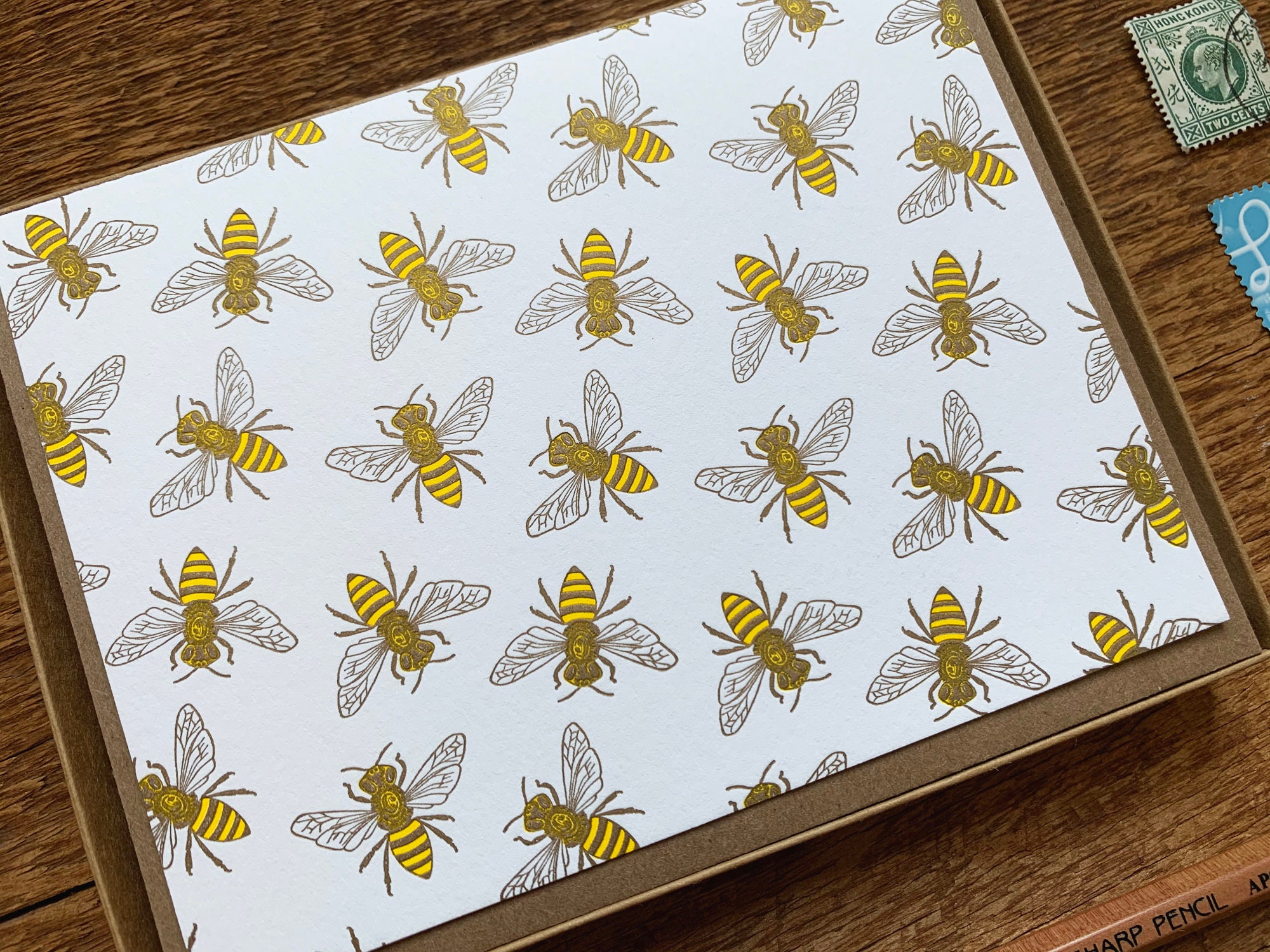 Honey Bees Boxed Set of 6 Letterpress Cards Blank Inside | Etsy