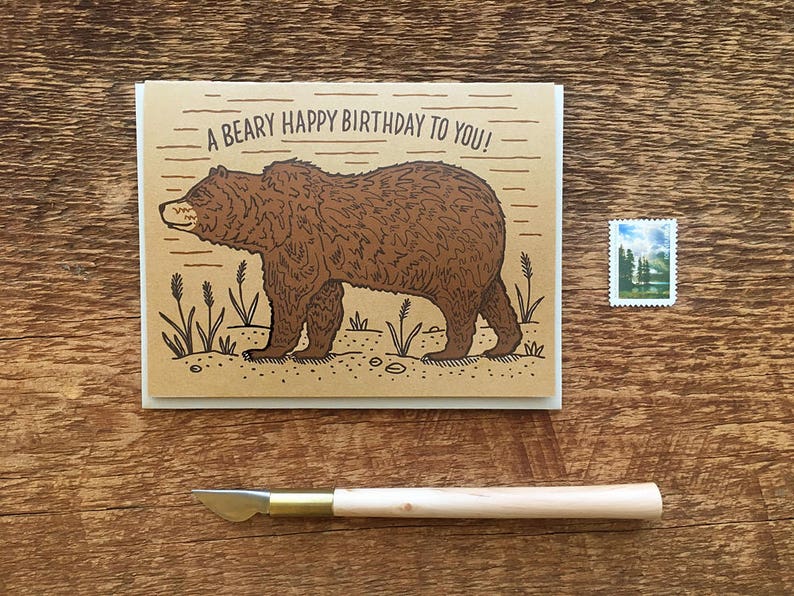 A Beary Happy Birthday to You Grizzly Bear Birthday Card - Etsy