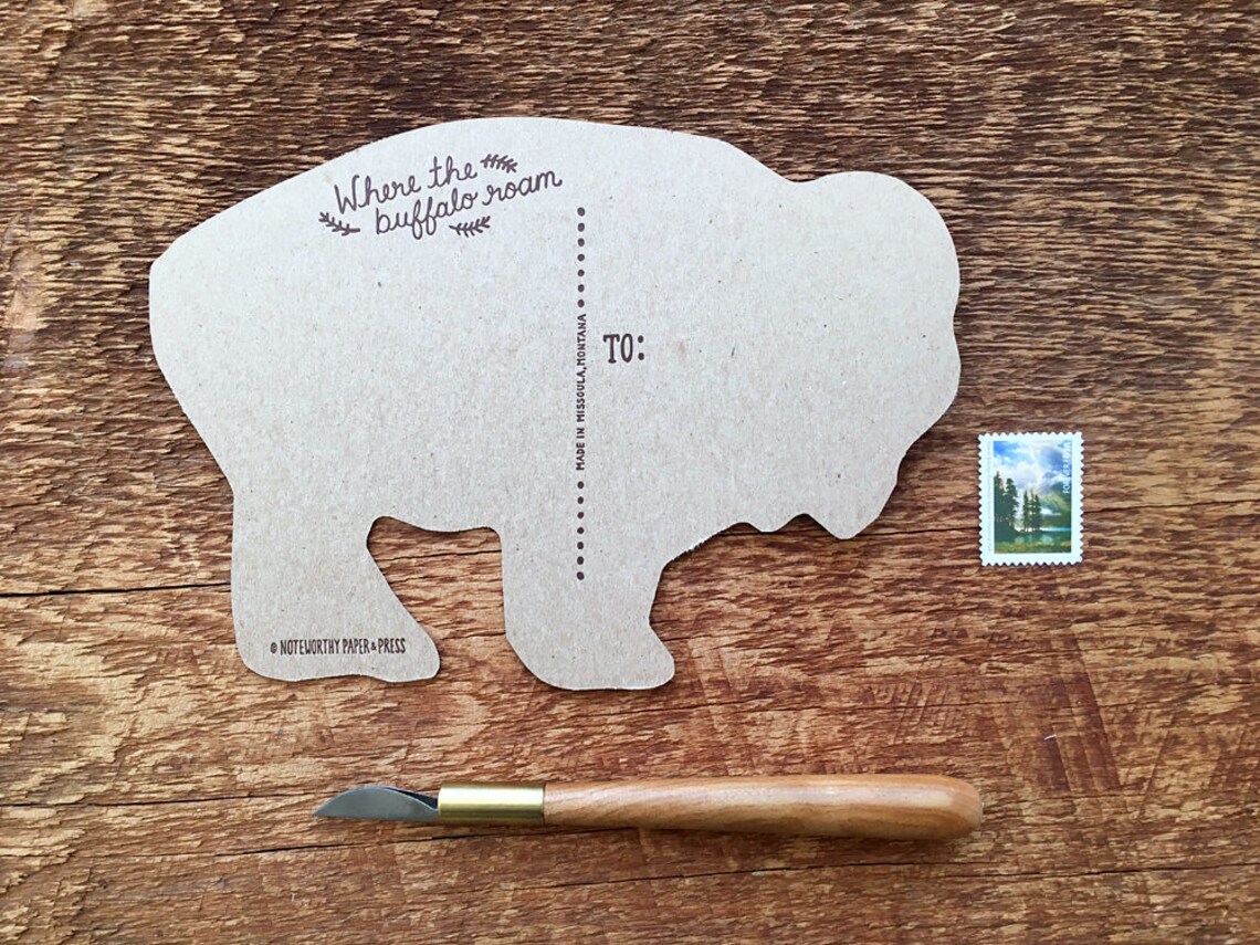 Buffalo Postcard American Bison Postcard Die Cut Letterpress | Etsy