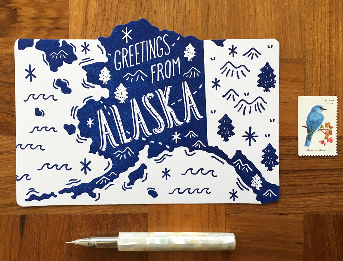 Alaska Postcard Greetings from Alaska Die Cut Letterpress | Etsy
