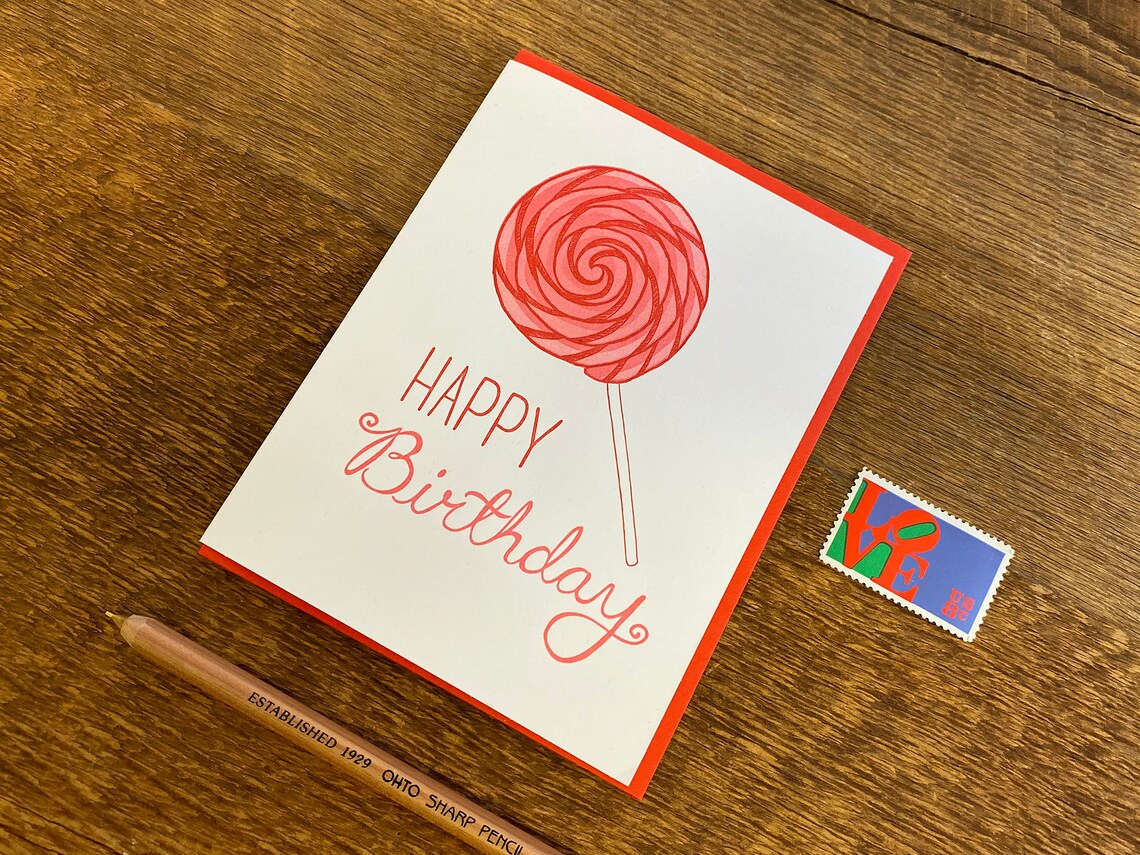 Happy Birthday Lollipop Card, Kid's Birthday Card, Letterpress Folded ...