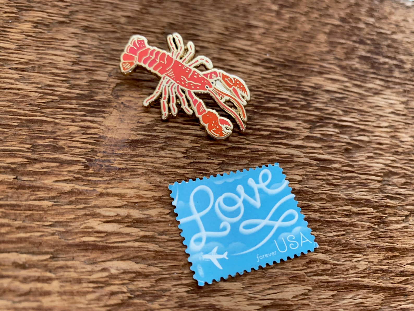 Lobster Enamel Pin Red and Gold Lobster Pin Single Hard - Etsy