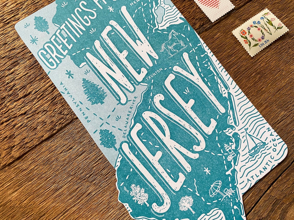 New Jersey Postcard Greetings From New Jersey Die Cut - Etsy