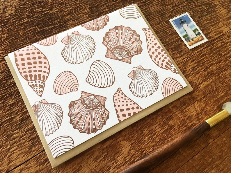 Seashells and Clams Letterpress Note Card Blank Inside - Etsy
