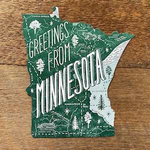 Minnesota Postcard, Greetings From Minnesota, Die Cut Letterpress State ...