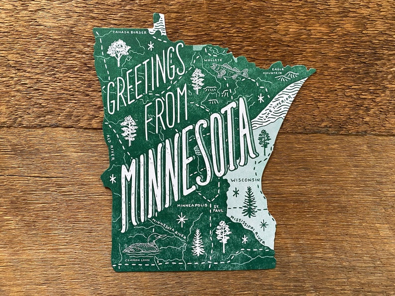 Minnesota Postcard, Greetings From Minnesota, Die Cut Letterpress State ...