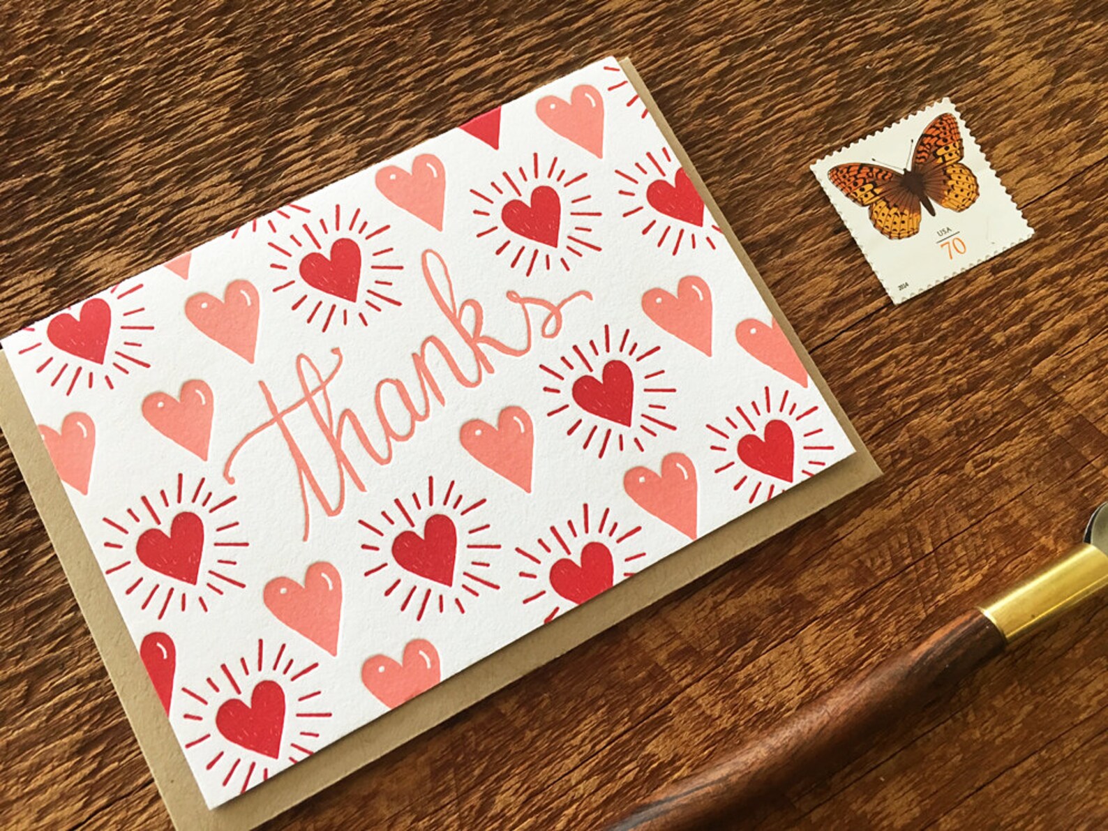 Heart Pattern Thank You Cards, Thanks, Boxed Set of 6 Letterpress ...