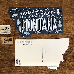 Montana Postcard, Greetings From Montana, Die Cut Letterpress State ...