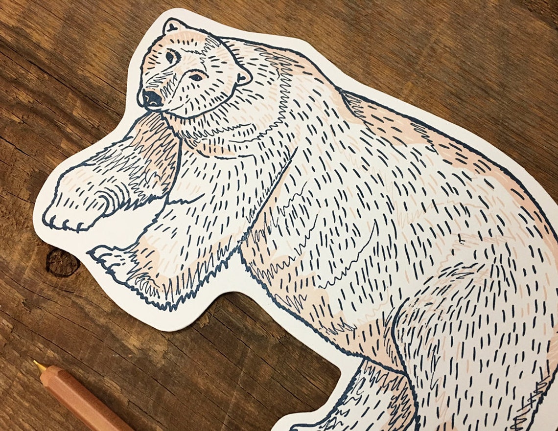 Polar Bear Postcard, Bear Postcard, Die Cut Letterpress Postcard - Etsy