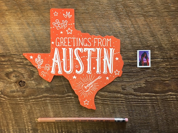 Austin Texas Postcard Greetings From Austin Die Cut | Etsy