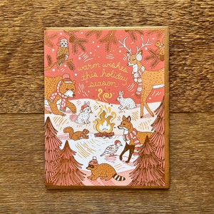 Woodland Holiday Card, Woodland Animal Holiday Card, Foil Printed Note ...