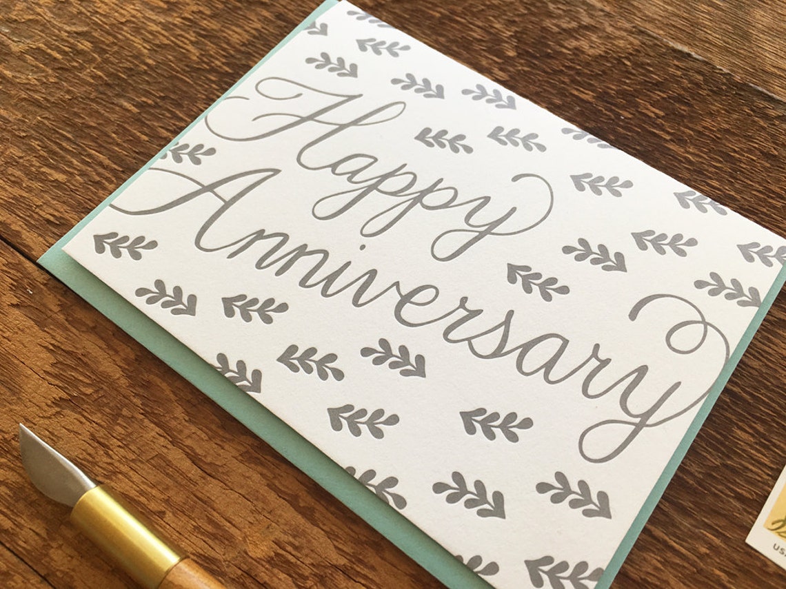 Happy Anniversary Silver Branch Pattern Letterpress Note | Etsy