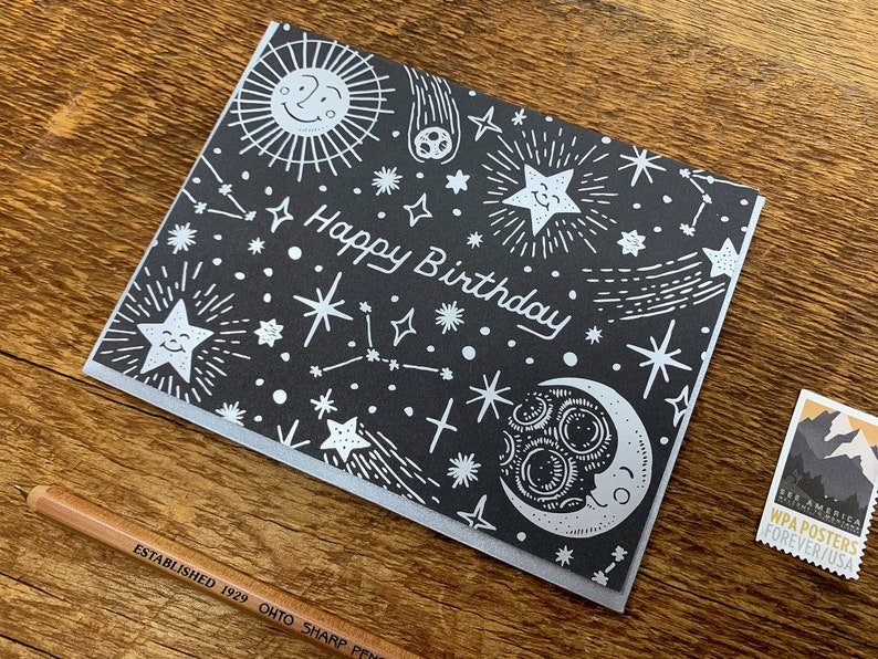Celestial Birthday Card, Space Birthday Card, Foil Printed Greeting ...