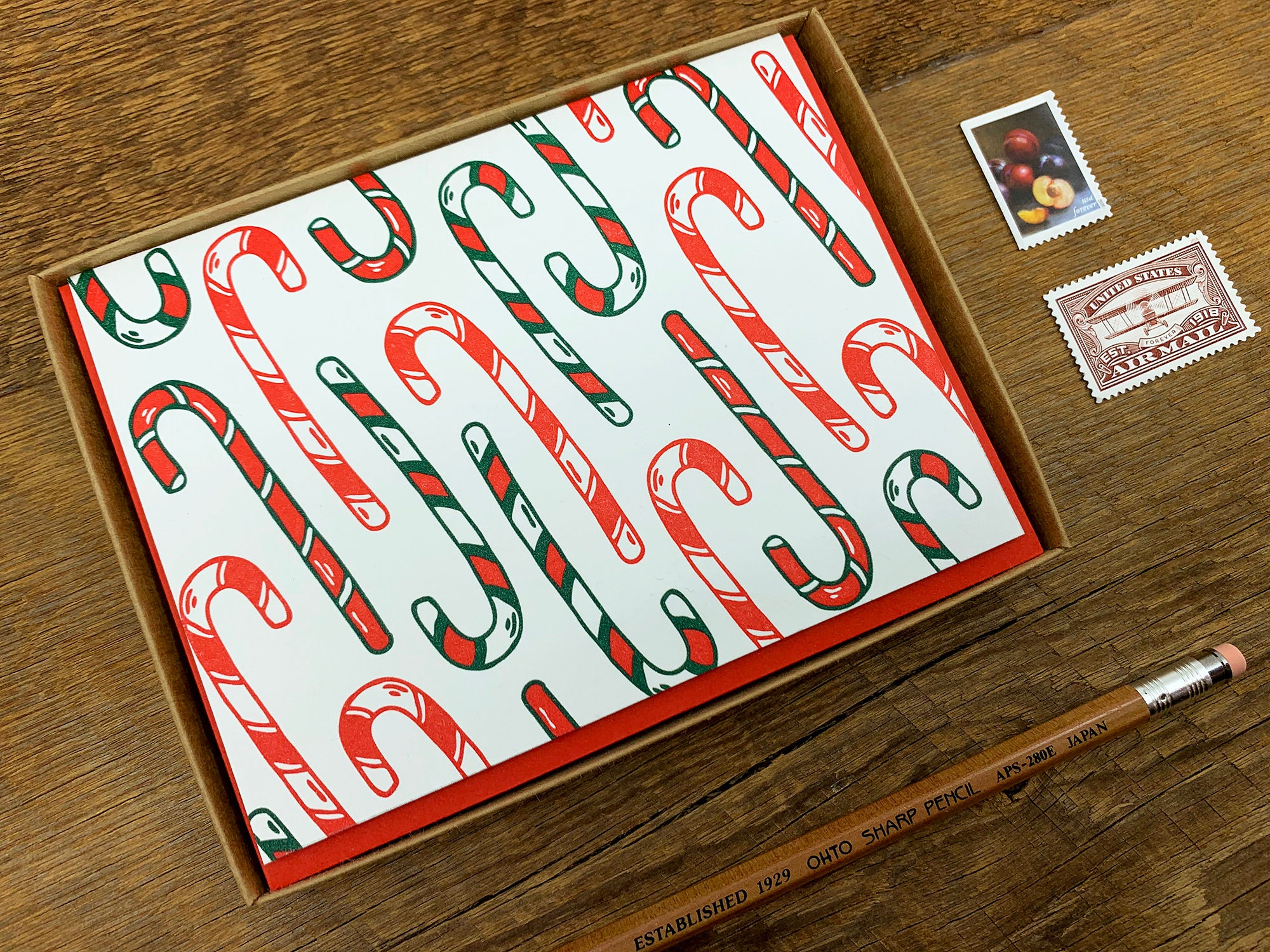 Holiday Candy Canes Boxed Set of 6 Letterpress Holiday Cards | Etsy