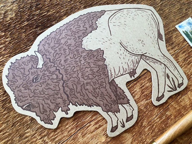 Buffalo Postcard American Bison Postcard Die Cut Letterpress | Etsy