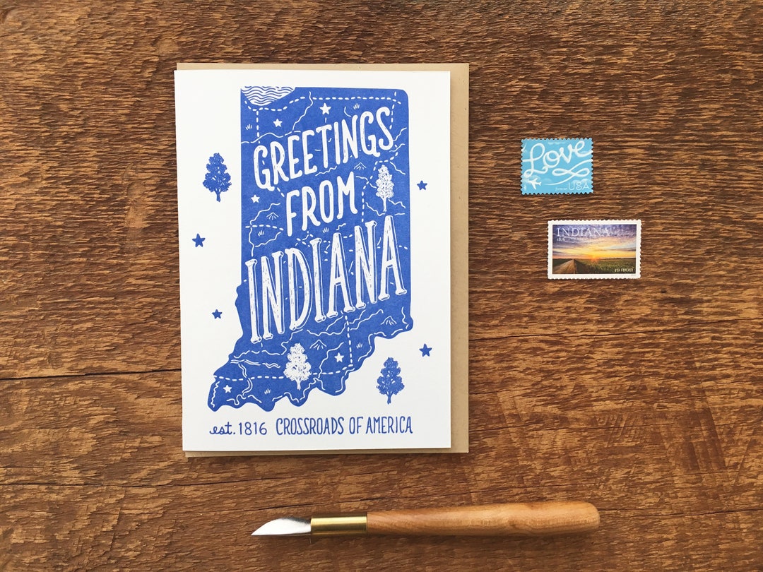 Indiana Greeting Card, Greetings From Indiana, A6 Folded Note Card ...
