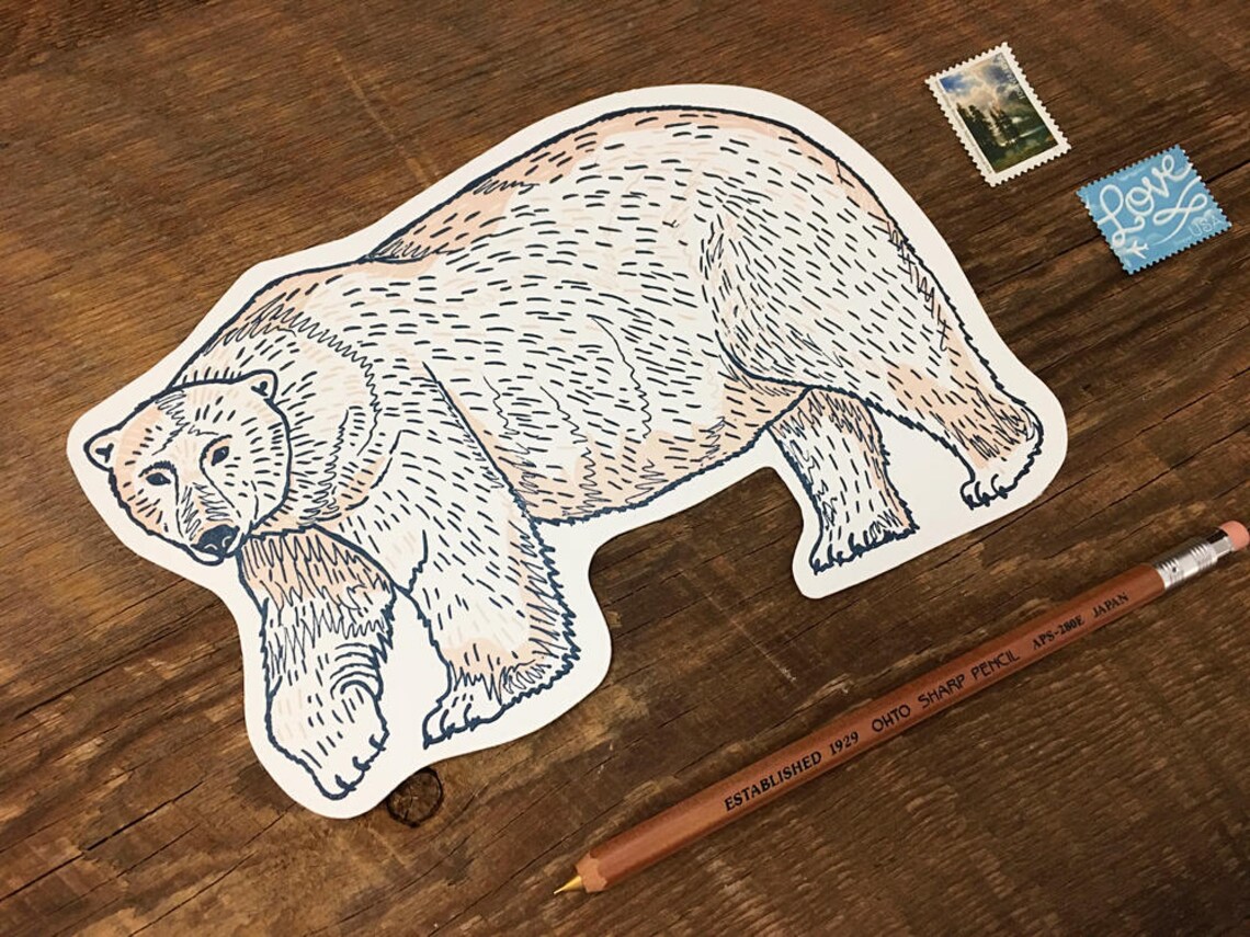 Polar Bear Postcard, Bear Postcard, Die Cut Letterpress Postcard - Etsy