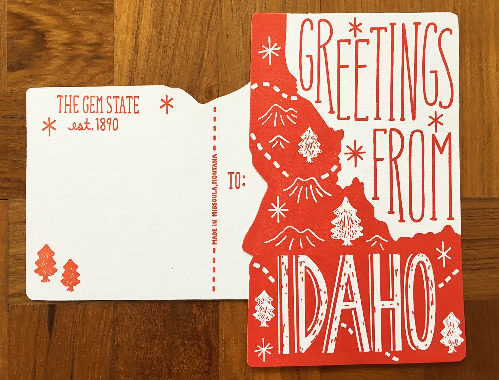 Idaho Postcard Greetings From Idaho Die Cut Letterpress - Etsy