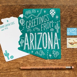 Arizona Postcard, Greetings From Arizona, Die Cut Letterpress State ...