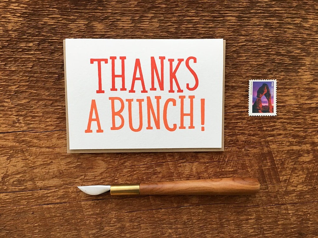 Thanks A Bunch, Letterpress Note Card, Thank You Card, Blank Inside - Etsy