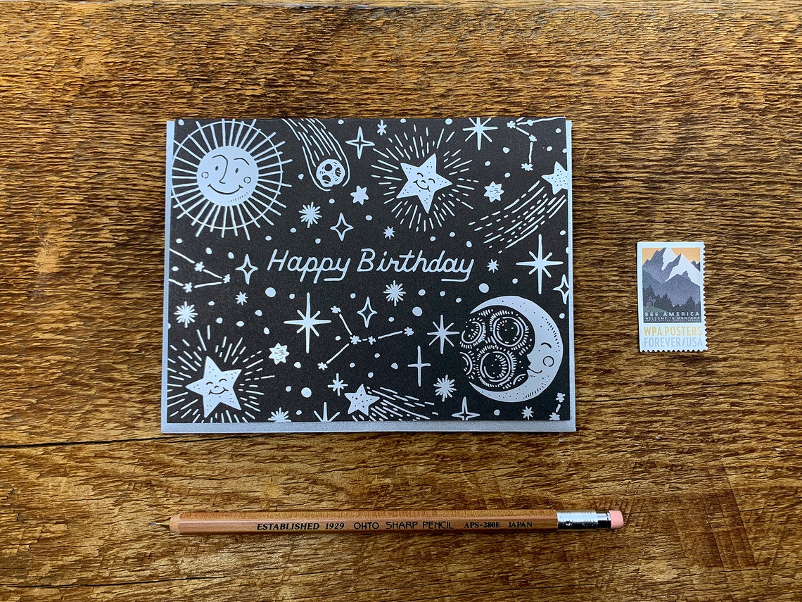 Celestial Birthday Card, Space Birthday Card, Foil Printed Greeting ...